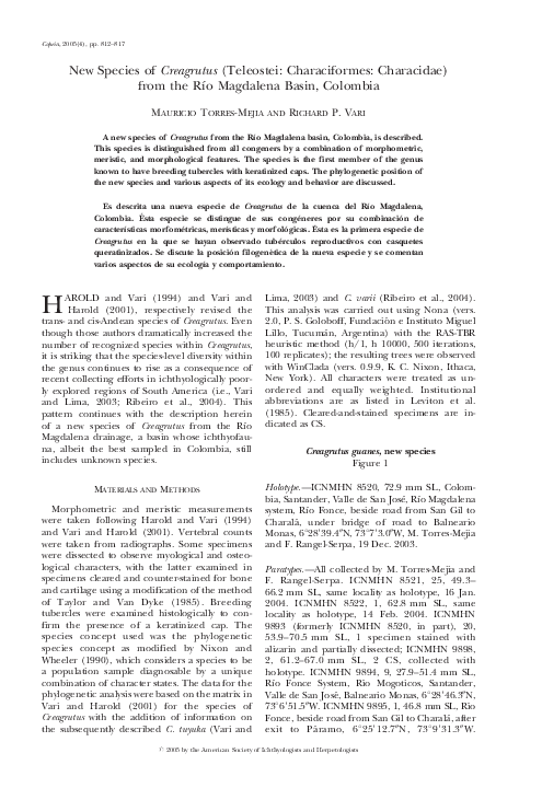 (PDF) New Species of Creagrutus (Teleostei: Characiformes: Characidae ...