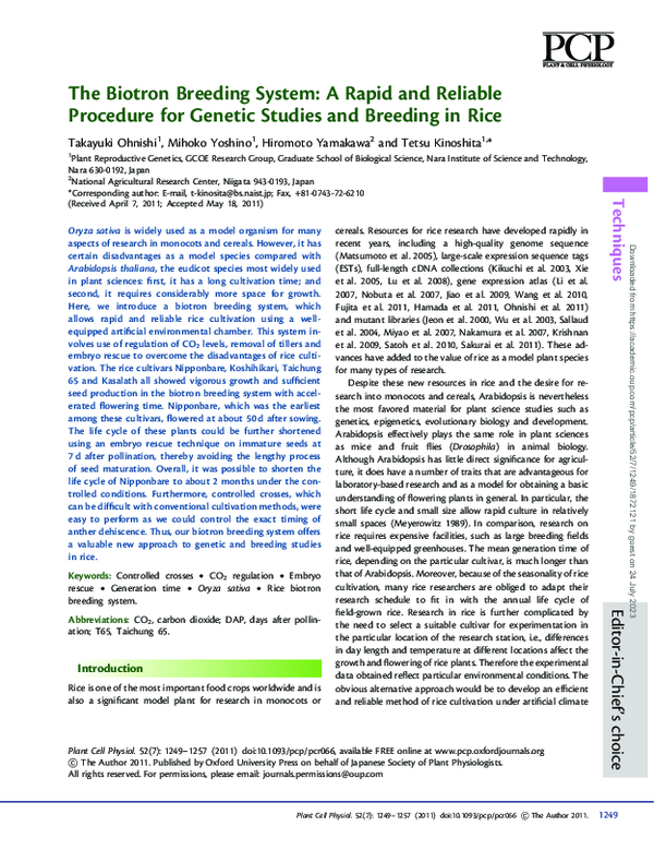(PDF) The Biotron Breeding System: A Rapid and Reliable Procedure for ...