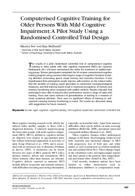 (PDF) Computerised Cognitive Training for Older Persons With Mild Cognitive Impairment: A Pilot ...