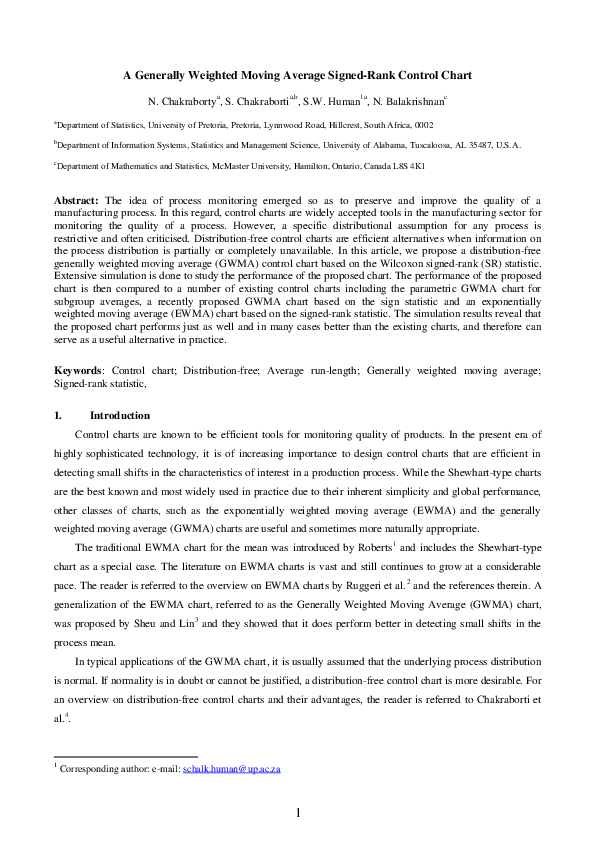 (PDF) A Generally Weighted Moving Average Signed-rank Control Chart | Subha Chakraborti ...