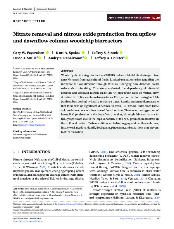 (PDF) Nitrate removal and nitrous oxide production from upflow and ...