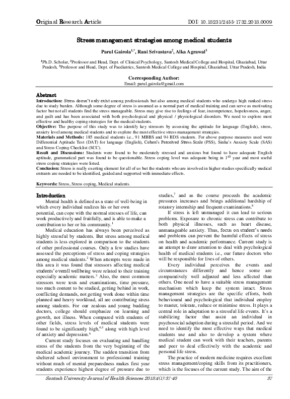 (PDF) Stress management strategies among medical students