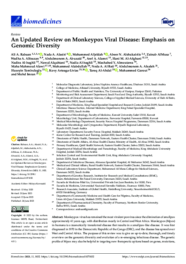 (PDF) An Updated Review on Monkeypox Viral Disease: Emphasis on Genomic ...