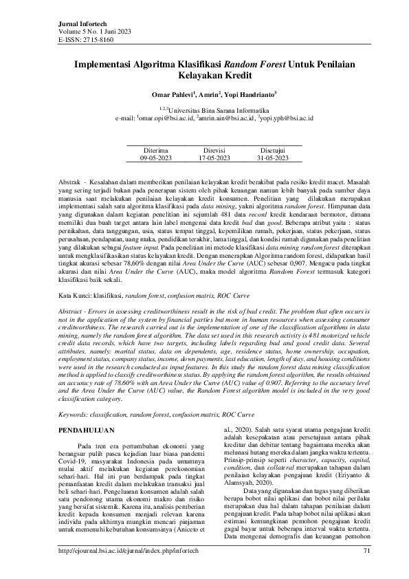 (PDF) Implementasi Algoritma Klasifikasi Random Forest Untuk Penilaian Kelayakan Kredit