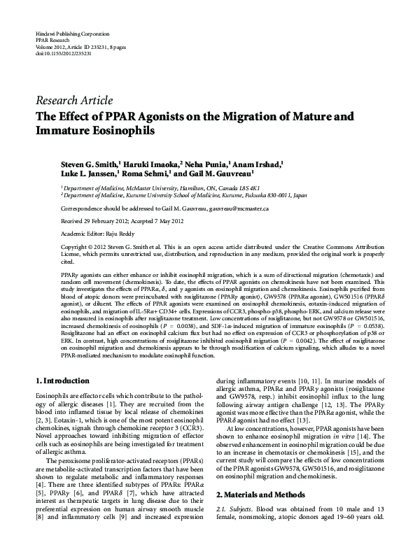 (PDF) PPAR Agonists Impact Eosinophil Migration