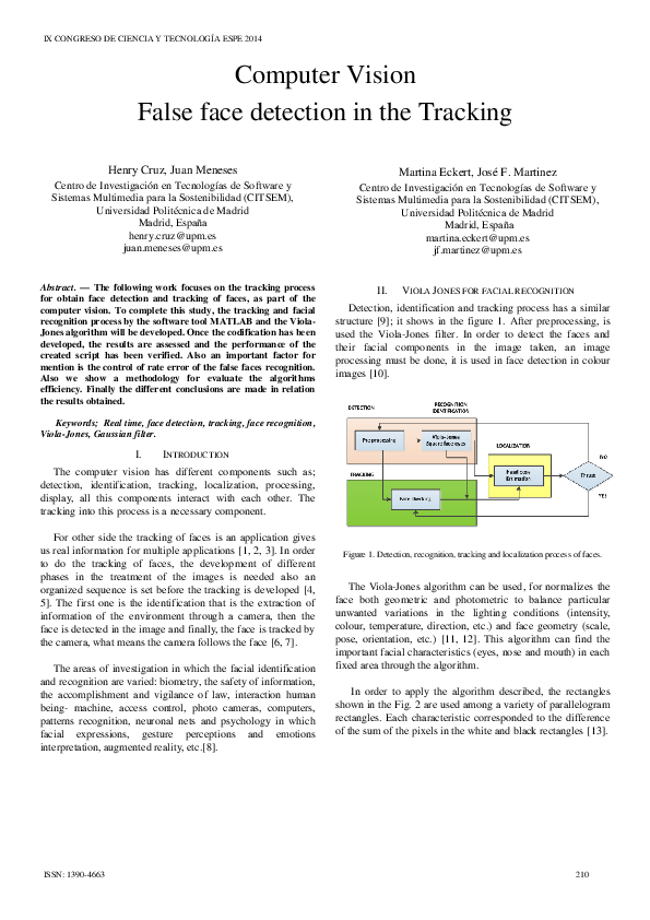(PDF) Computer Vision - false face detection in the tracking
