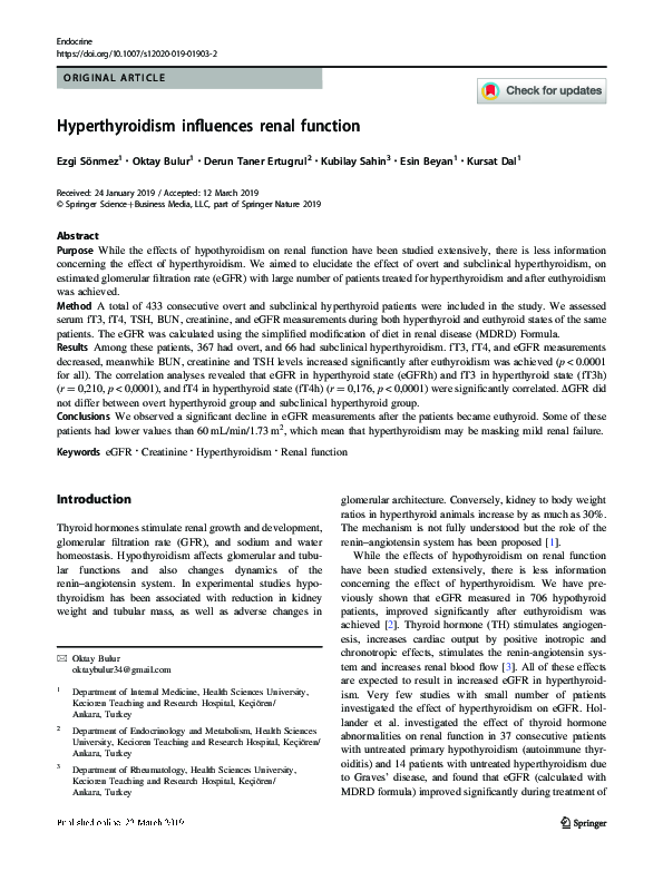 (PDF) Hyperthyroidism influences renal function