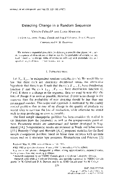 (PDF) Detecting change in a random sequence (PDF) Detecting change in a random sequence