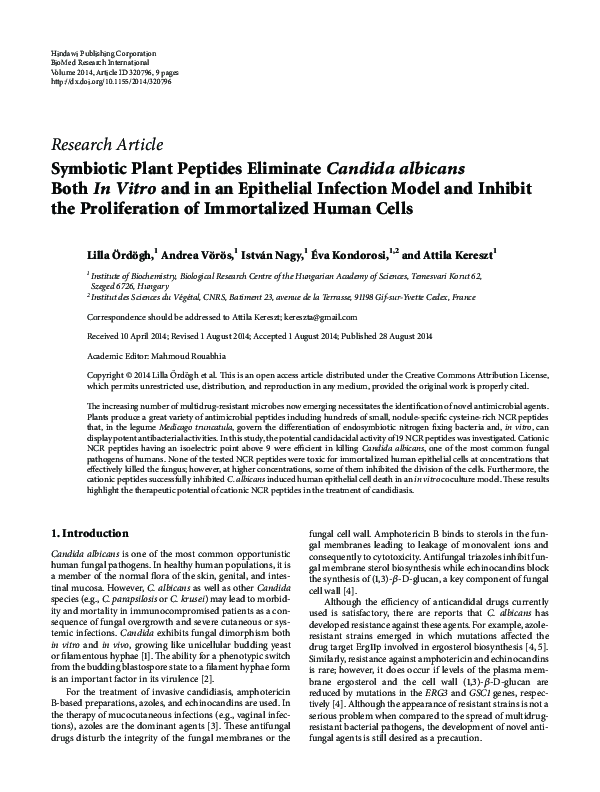(PDF) Research Article Symbiotic Plant Peptides Eliminate Candida ...