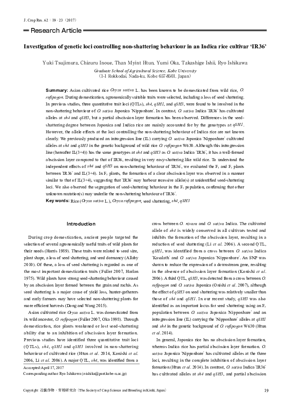 (PDF) Investigation of genetic loci controlling non-shattering ...