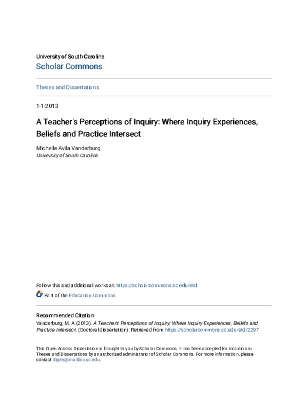 (PDF) A Teacher's Perceptions of Inquiry: Where Inquiry Experiences ...