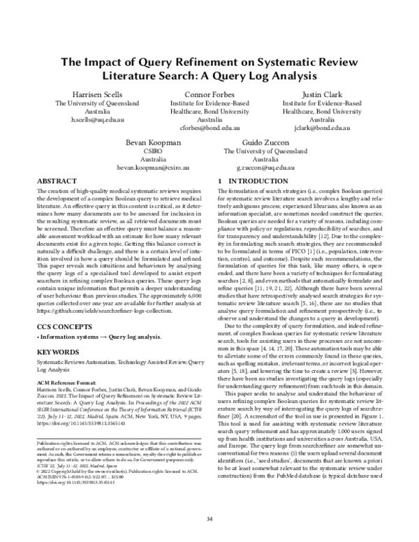 (PDF) The Impact of Query Refinement on Systematic Review Literature Search