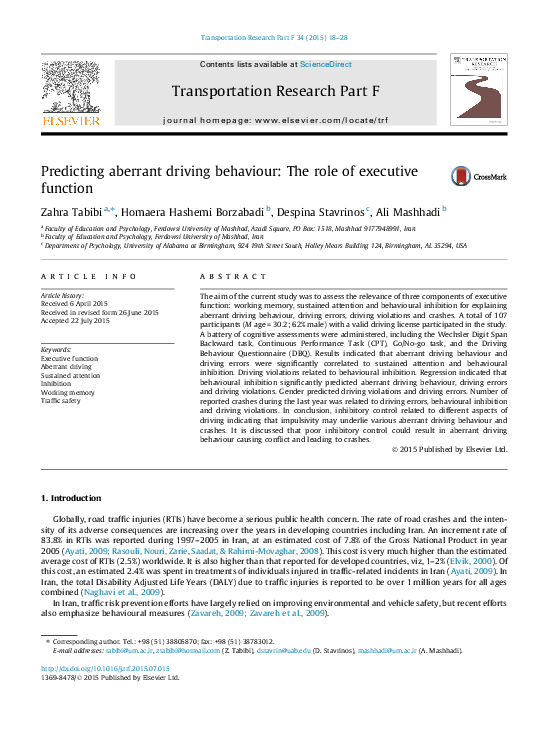 (PDF) Predicting aberrant driving behaviour: The role of executive function