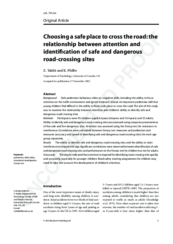 (PDF) Choosing a safe place to cross the road: the relationship between ...