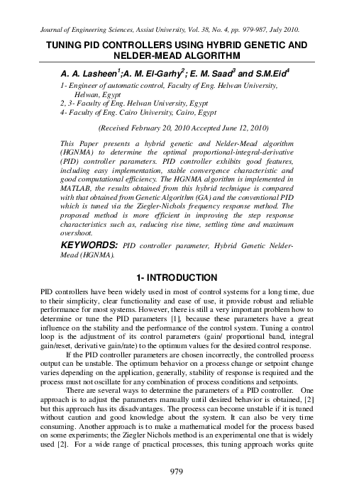 (PDF) Tuning Pid Controllers Using Hybrid Genetic and Nelder-Mead Algorithm | Mostafa Saad ...