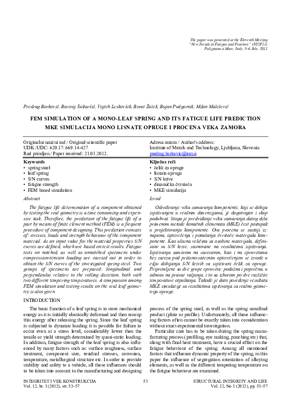 (PDF) Fem Simulation of a Mono-Leaf Spring and Its Fatigue Life ...