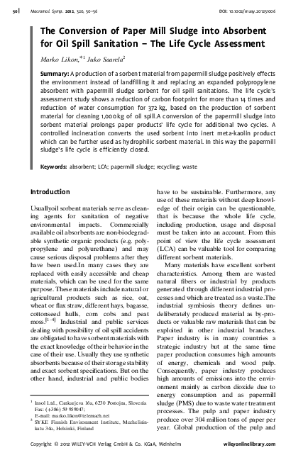 (PDF) The Conversion of Paper Mill Sludge into Absorbent for Oil Spill ...