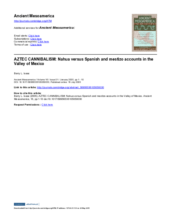 (PDF) AZTEC CANNIBALISM: Nahua versus Spanish and mestizo accounts in ...