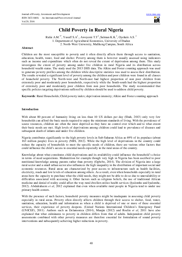 (PDF) Child Poverty in Rural Nigeria
