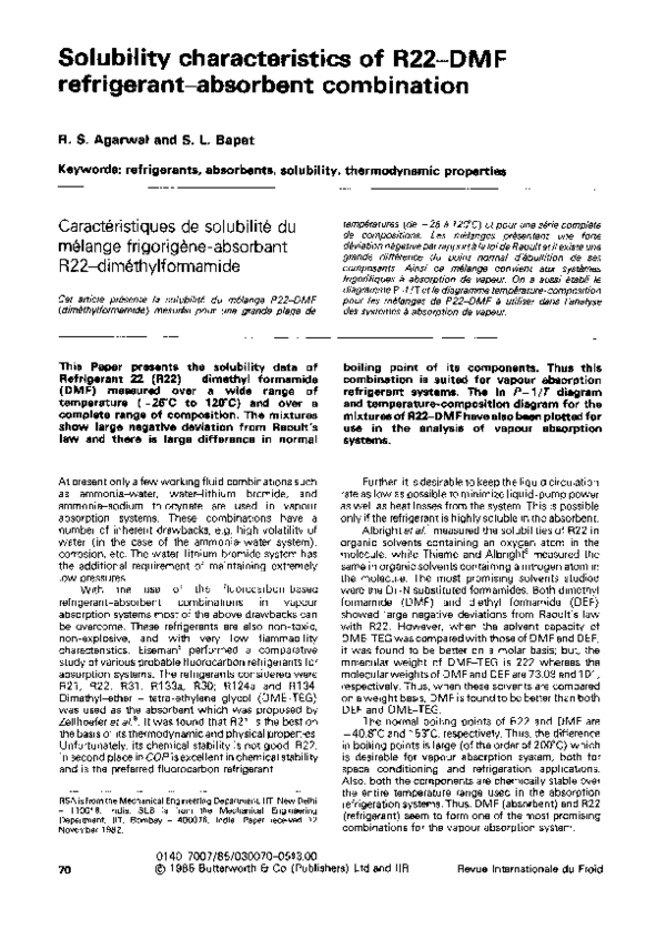 (PDF) Solubility characteristics of R22-DMF refrigerant-absorbent ...