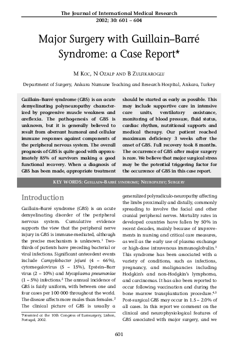 (PDF) Major Surgery with Guillain-Barré Syndrome: A Case Report