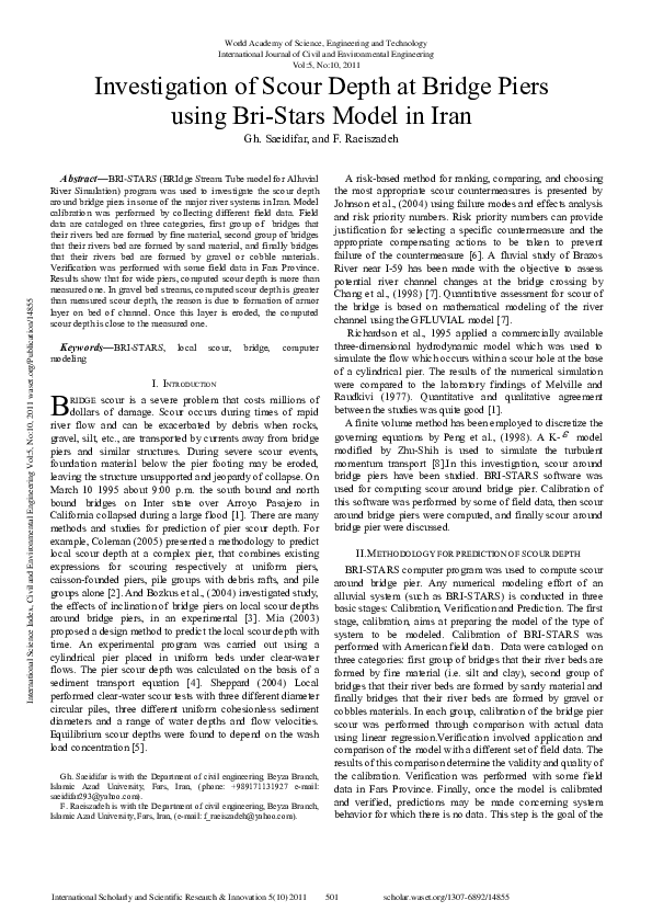 (PDF) Scour Depth Analysis at Bridge Piers in Iran