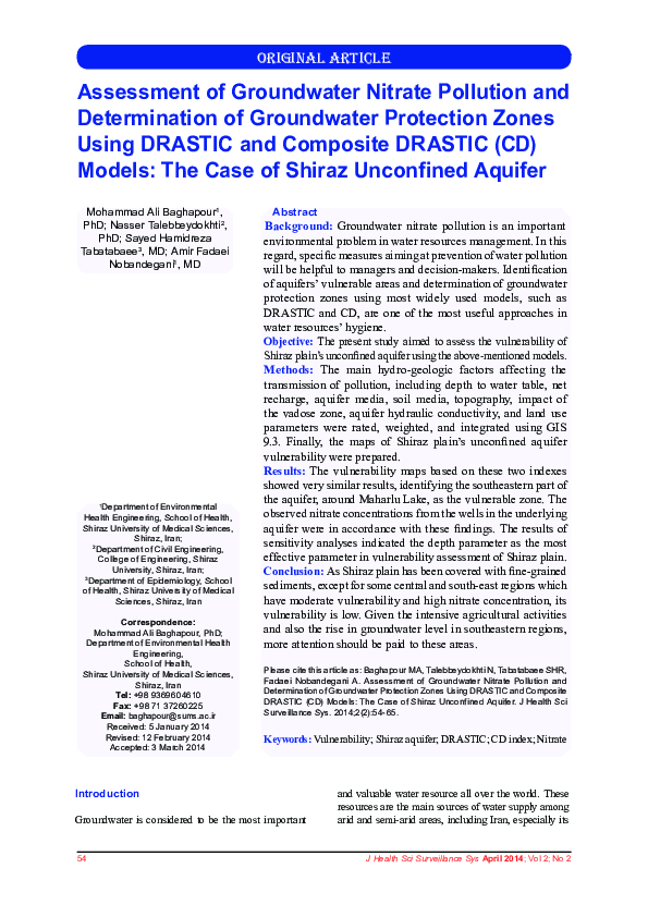 Pdf Assessment Of Groundwater Nitrate Pollution And Determination Of Groundwater Protection