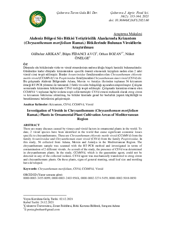 (PDF) Akdeniz Bölgesi Süs Bitkisi Yetiştiricilik Alanlarında Krizantem (Chrysanthemum morifolium ...