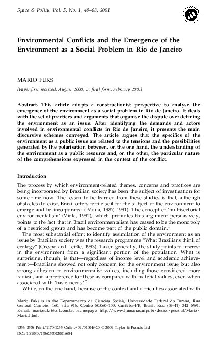 (PDF) Environmental Conflicts and the Emergence of the Environment as a ...