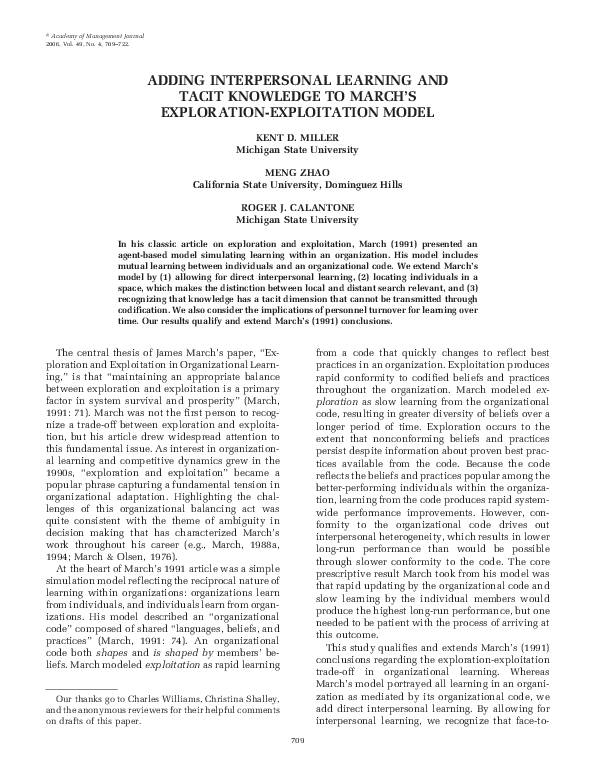 (PDF) Adding Interpersonal Learning and Tacit Knowledge to March's ...