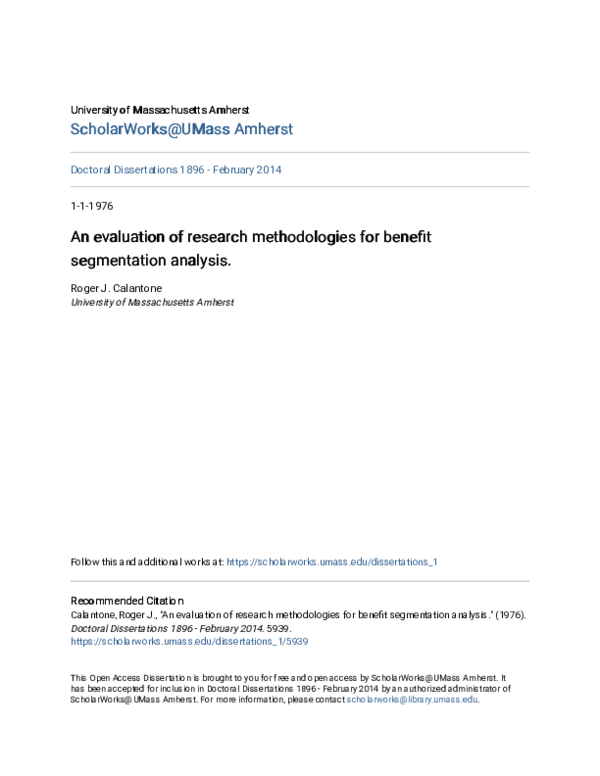 (PDF) An evaluation of research methodologies for benefit segmentation analysis