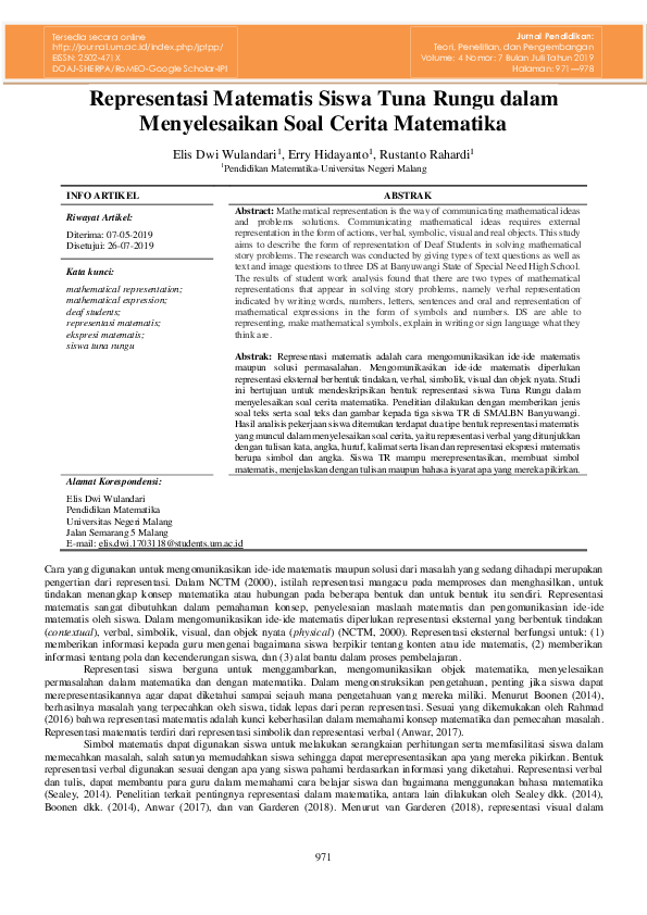 (PDF) Representasi Matematis Siswa Tuna Rungu dalam Menyelesaikan Soal ...