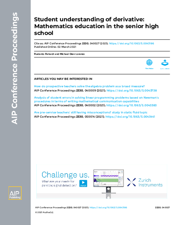 (PDF) Student understanding of derivative: Mathematics education in the ...