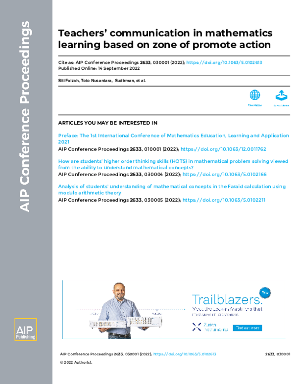 (PDF) Teachers’ communication in mathematics learning based on zone of ...