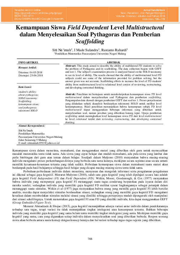 (PDF) Kemampuan Siswa Field Dependent Level Multistructural dalam ...