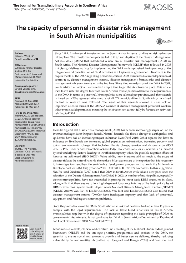 (PDF) The role of local government in disaster risk management: a case ...