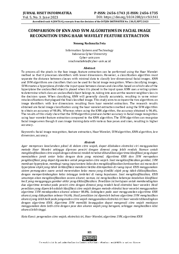 (PDF) KNN vs SVM for Facial Recognition with Haar