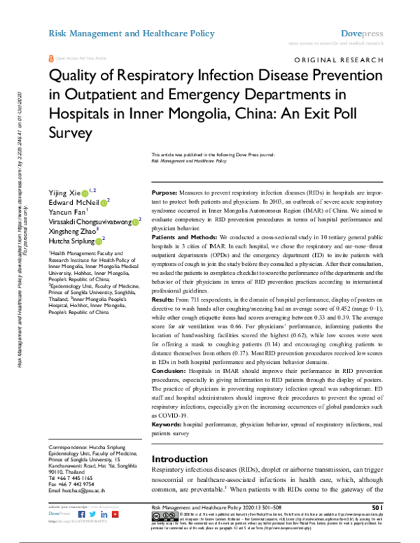 (PDF) Quality of Respiratory Infection Disease Prevention in Outpatient and Emergency ...