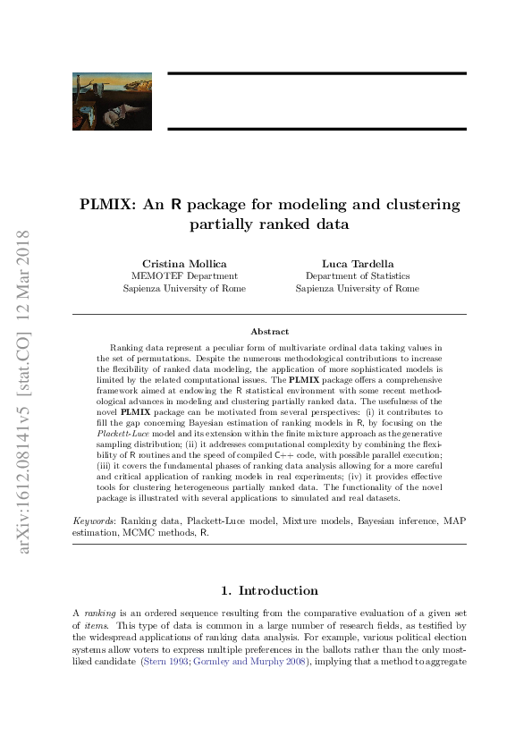 (PDF) PLMIX: an R package for modelling and clustering partially ranked data