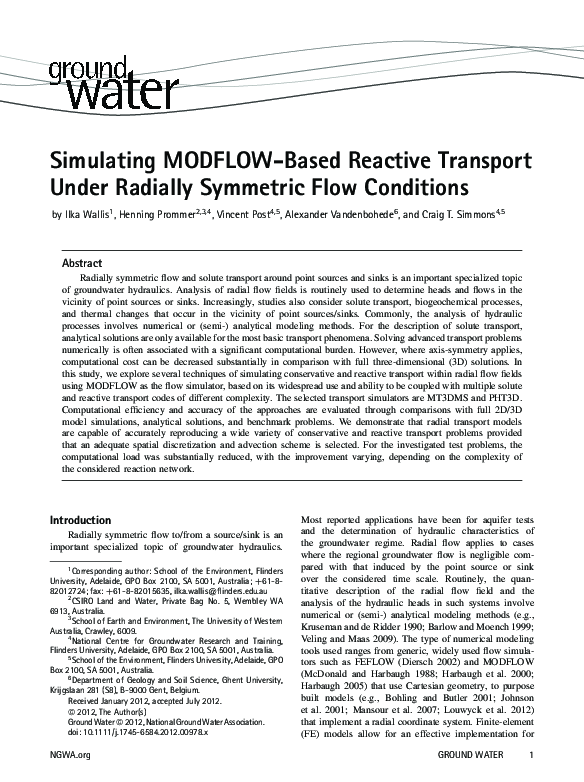 Pdf Simulating Modflow Based Reactive Transport Under Radially