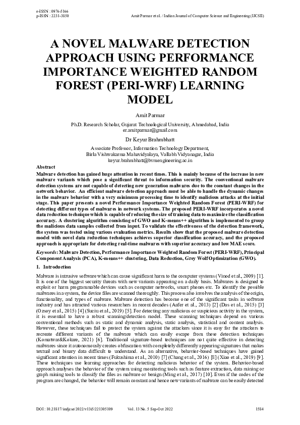 (PDF) A Novel Malware Detection Approach Using Performance Importance Weighted Random Forest ...