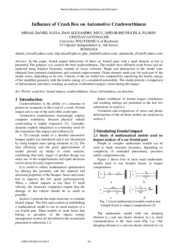 (PDF) Influence of Crash Box on Automotive Crashworthiness