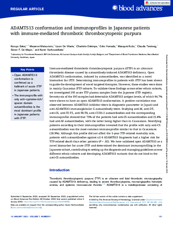 (PDF) ADAMTS13 conformation and immunoprofiles in Japanese patients ...