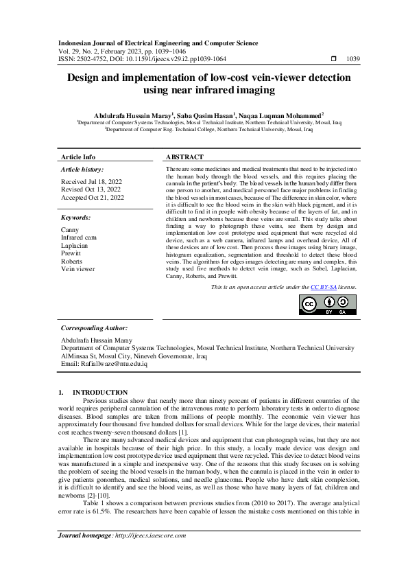 Pdf Design And Implementation Of Low Cost Vein Viewer Detection Using Near Infrared Imaging
