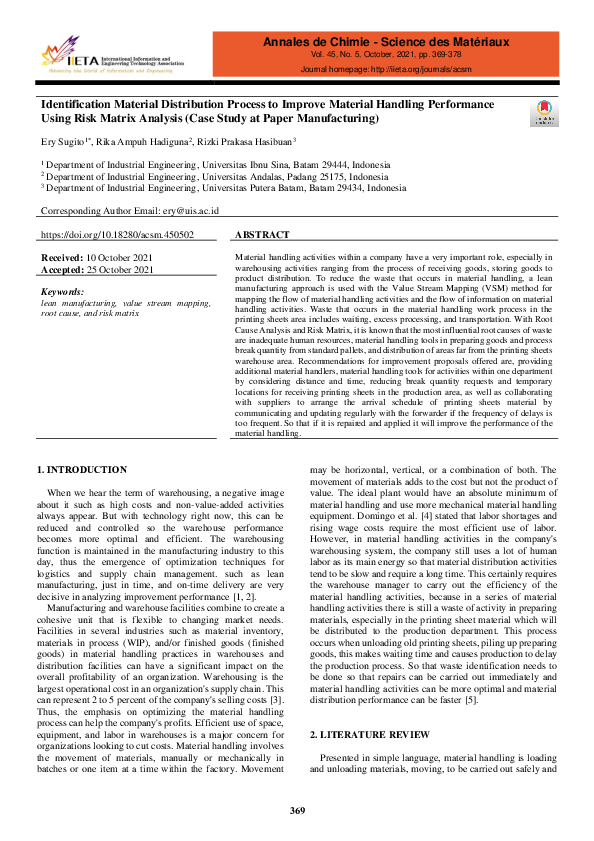 (PDF) Identification Material Distribution Process to Improve Material Handling Performance ...