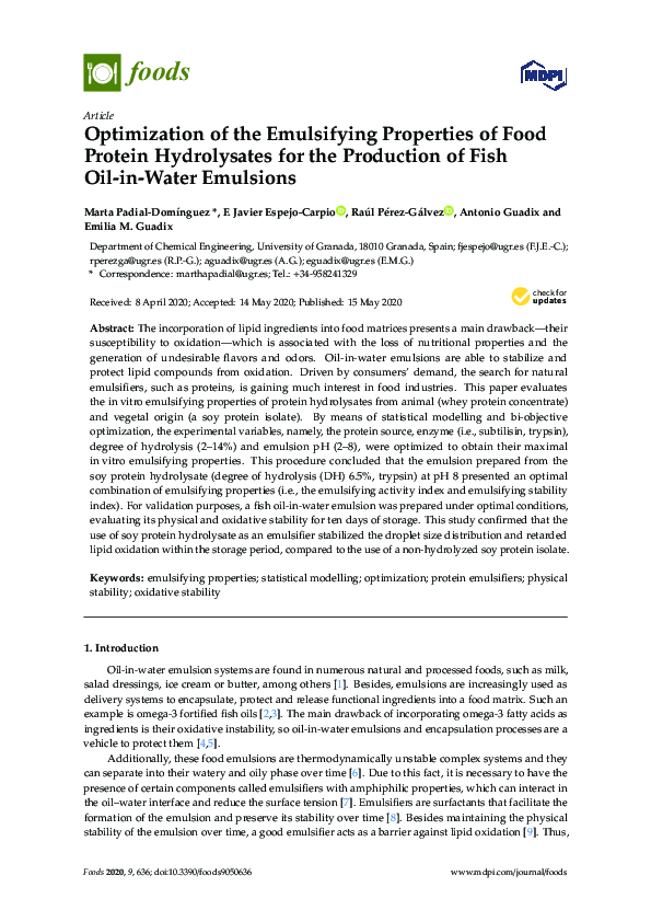 (PDF) Optimization of the Emulsifying Properties of Food Protein ...