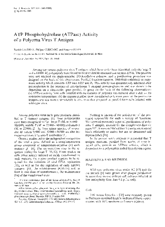 (PDF) ATP Phosphohydrolase (ATPase) Activity of a Polyoma Virus T Antigen