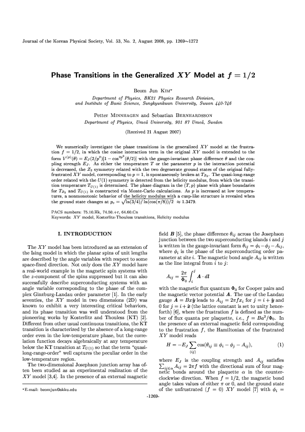 (PDF) Phase Transitions in the Generalized XY Model at f = 1/2