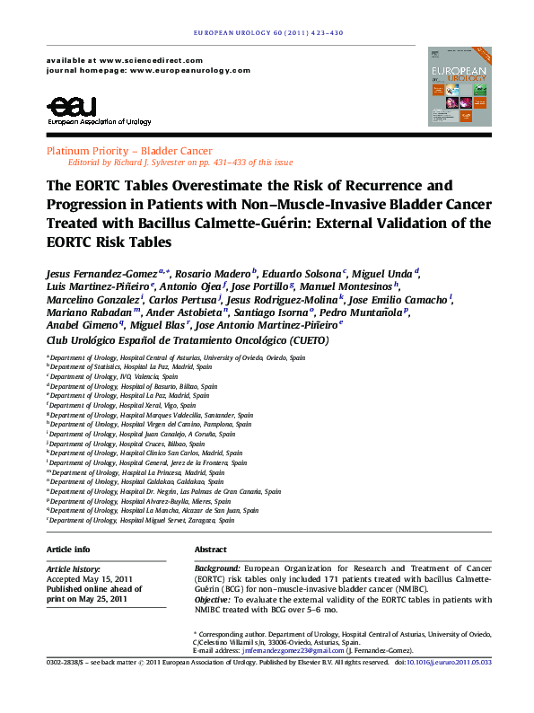 (PDF) The EORTC Tables Overestimate the Risk of Recurrence and ...