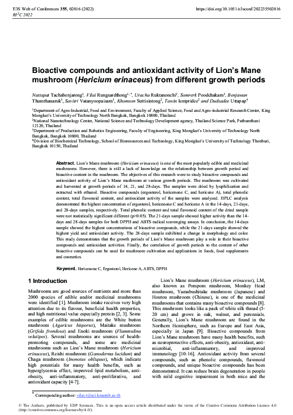 (PDF) Bioactive compounds and antioxidant activity of Lion’s Mane ...